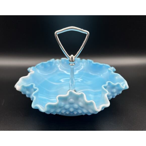 Fenton | Accents | Vintage Fenton Blue White Slag Glass Ruffled Hobnail ...